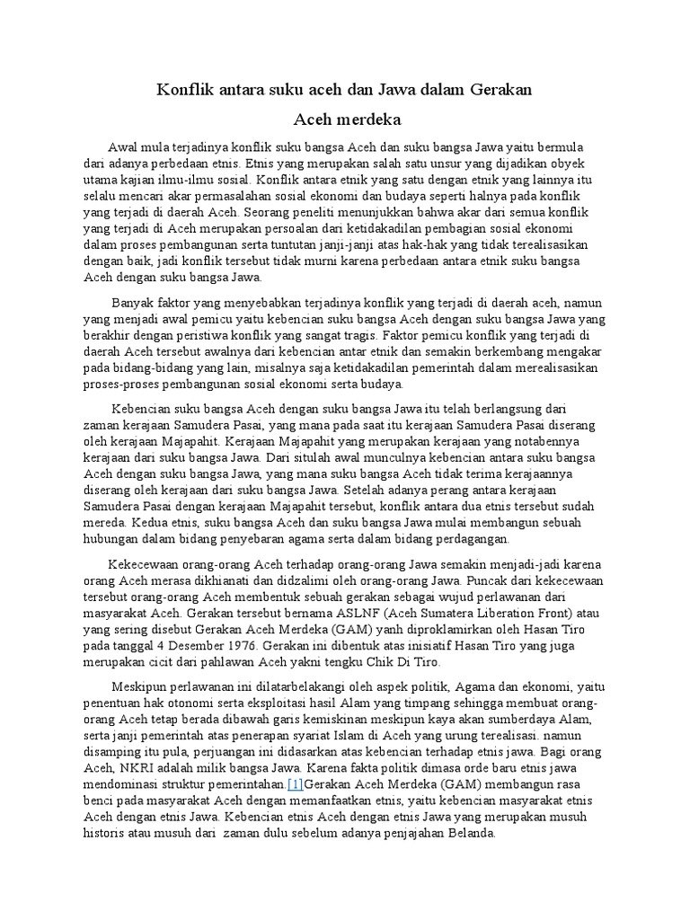 Konflik Antara Suku Aceh Dan Jawa Dalam Gerakan Aceh Merdeka | PDF