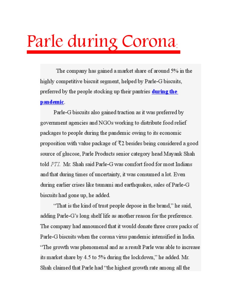 Parle-G's Market Surge During COVID-19 | PDF
