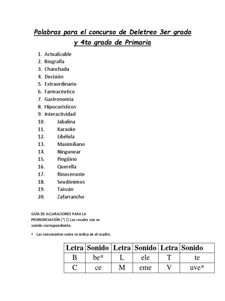 Palabras De Ortografía De 3er Grado