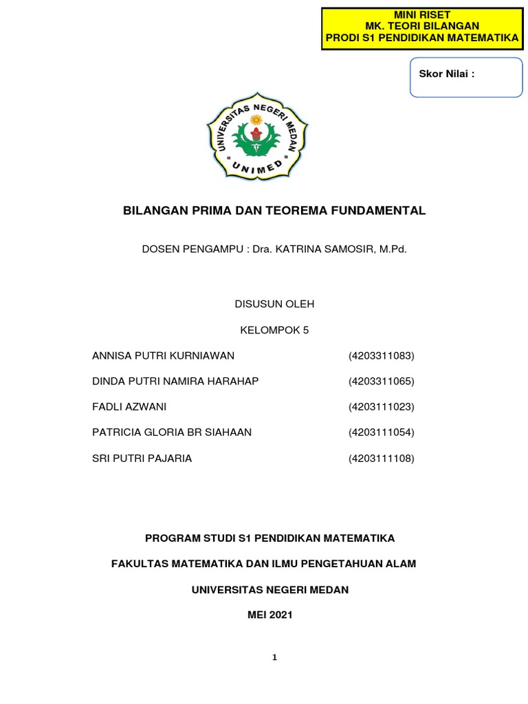Mini Riset - Teori Bilangan (Bil. Prima & Teorema Fundamental) - Kel 5 ...