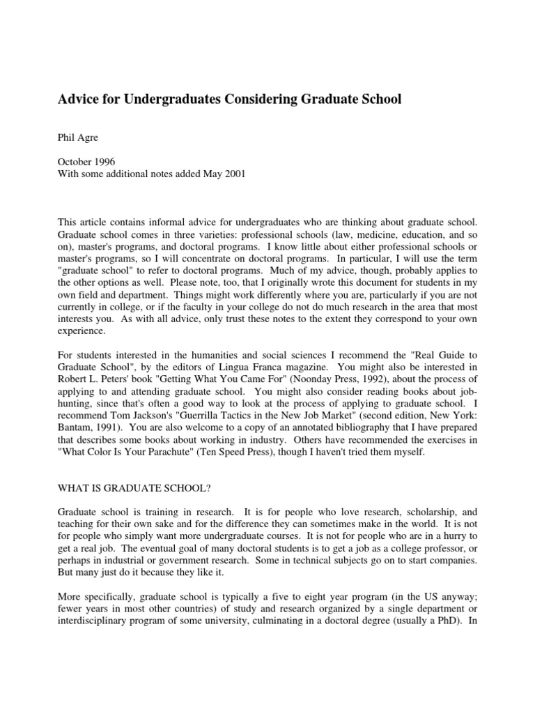 Advice For Undergraduates Considering Graduate School | PDF | Graduate ...