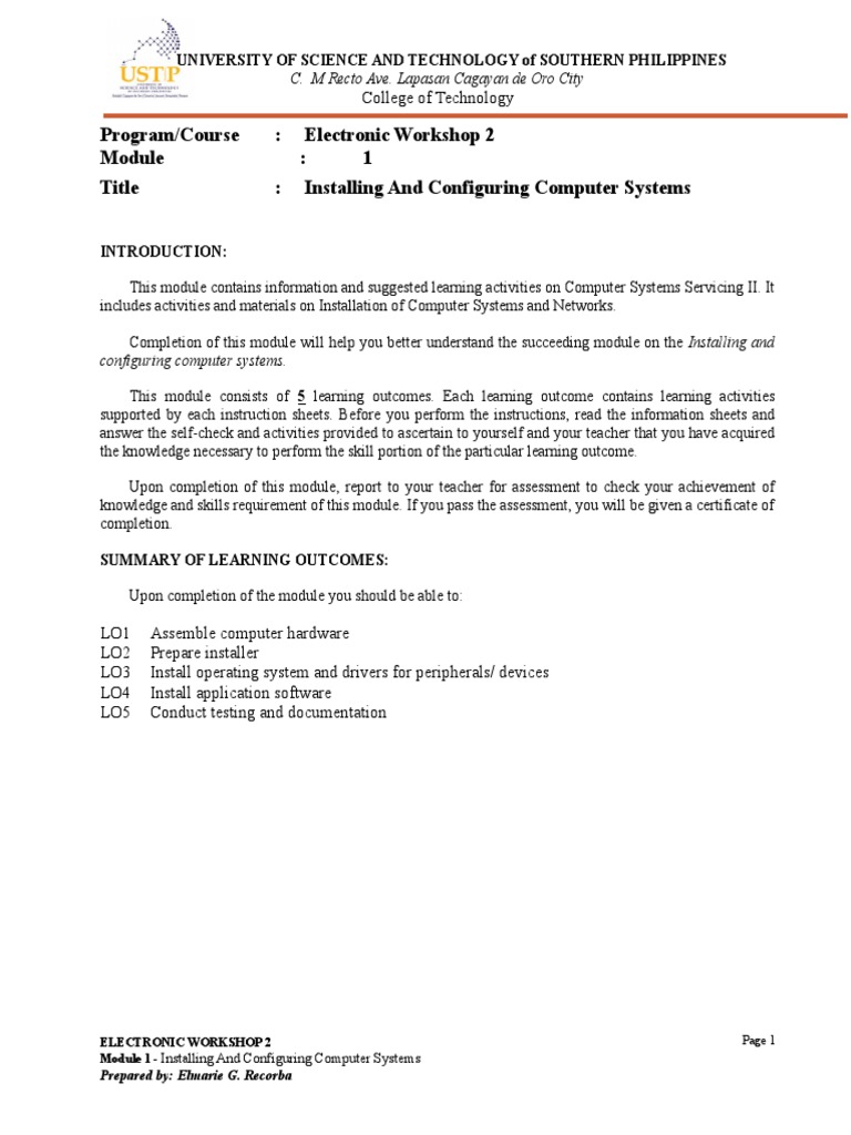 Module 1 - Installing and Configuring Computer Systems | PDF | Installation (Computer Programs ...