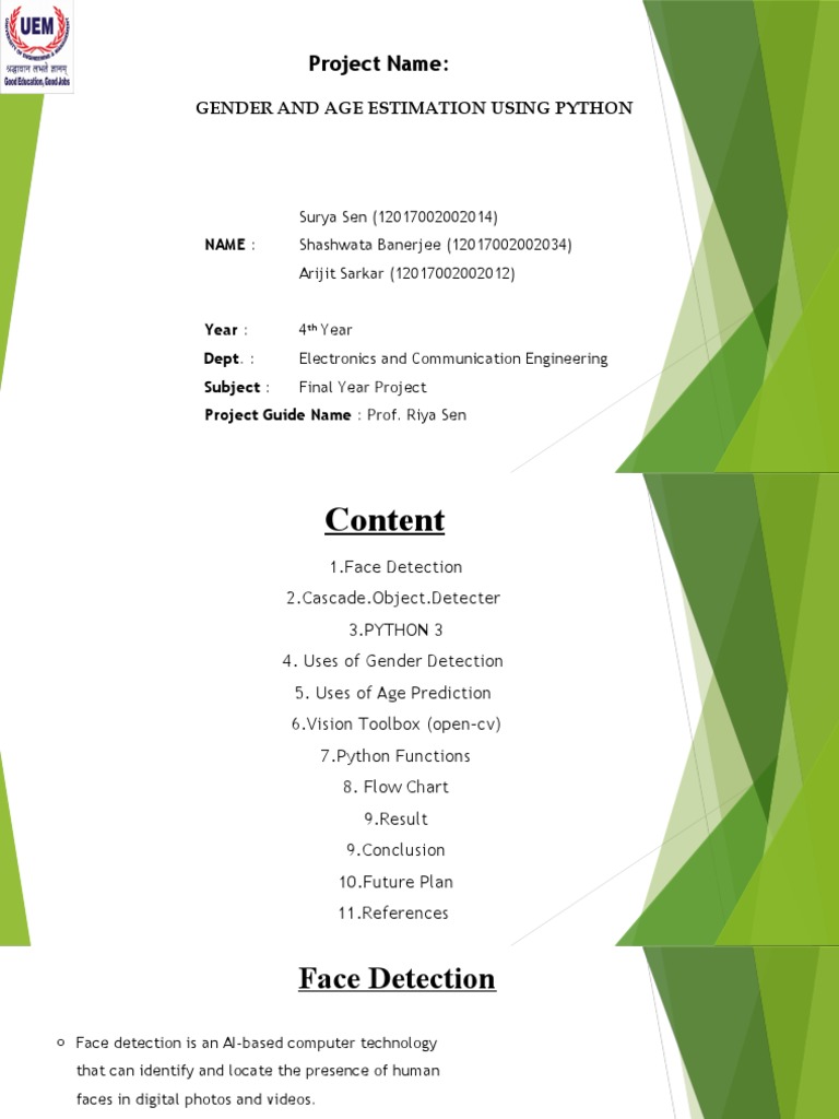 Project Name Gender And Age Estimation Using Python Pdf Python 1969