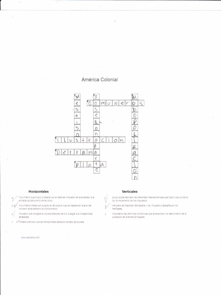 Crucigrama de America Colonia | PDF