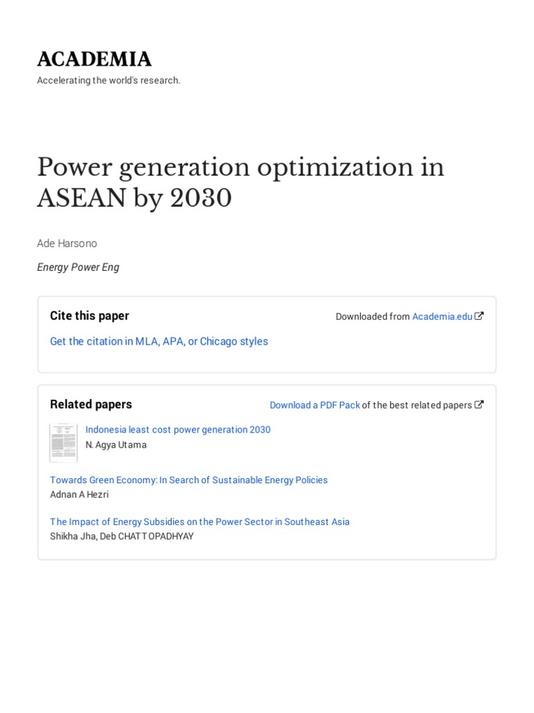 Power Generation Optimization in ASEAN by 2030: Cite This Paper | PDF ...