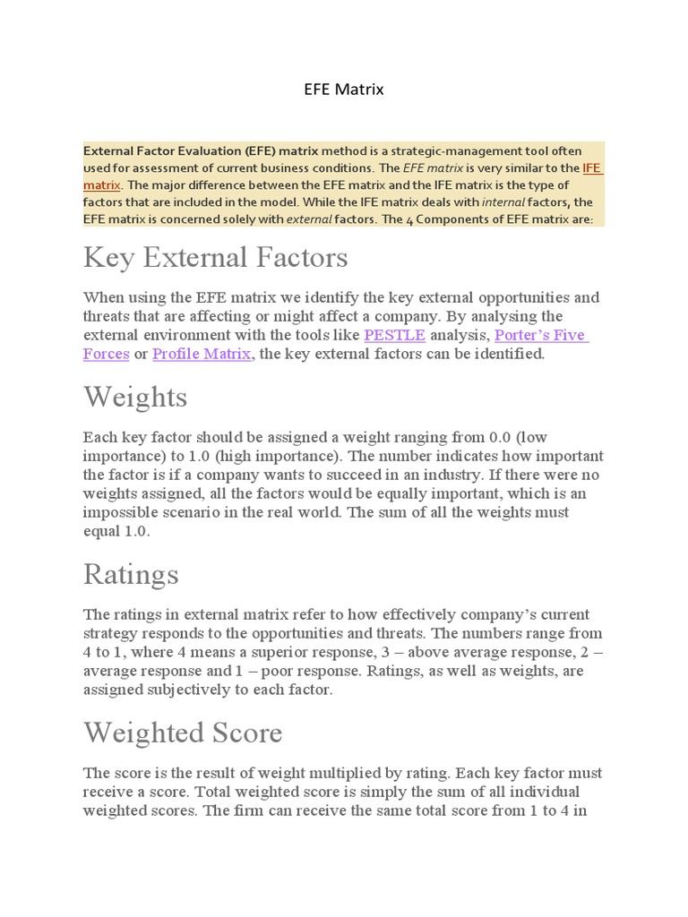 Key External Factors: EFE Matrix | PDF | Matrix (Mathematics) | Market ...