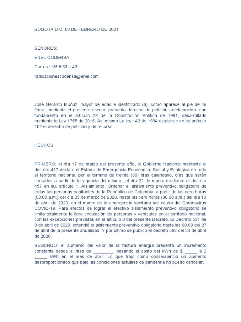 Derecho de Peticion Codensa | PDF