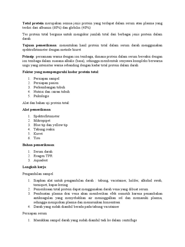 Total Protein Merupakan Semua Jenis Protein Yang Terdapat Dalam Serum ...