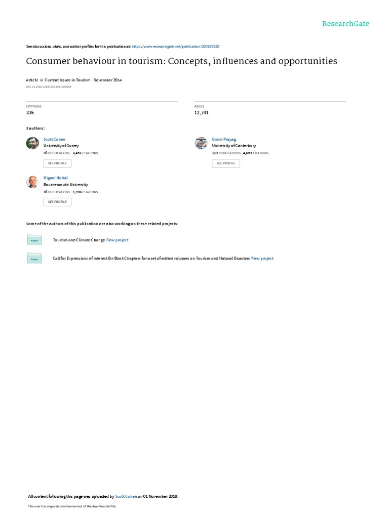 Consumer Behaviour in Tourism Concepts Influences | PDF | Behavior ...