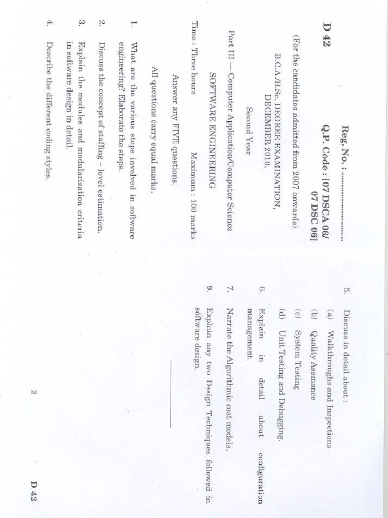 Bharathiar University BSC Computer Science Sample III Model Question ...