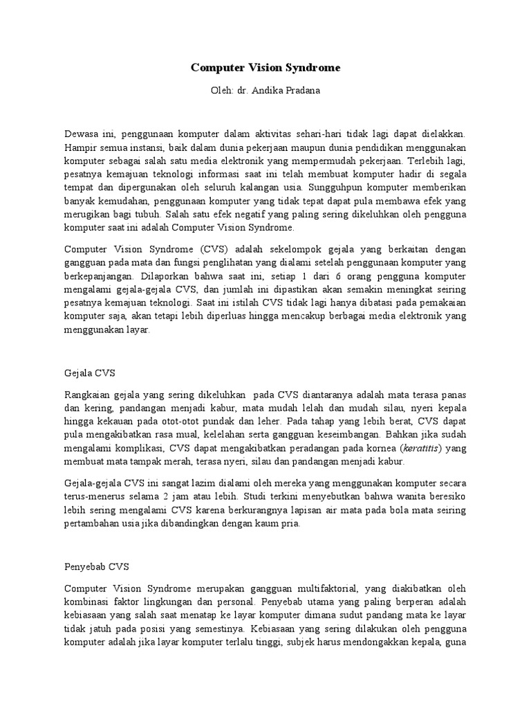 Gejala dan Solusi Computer Vision Syndrome | PDF