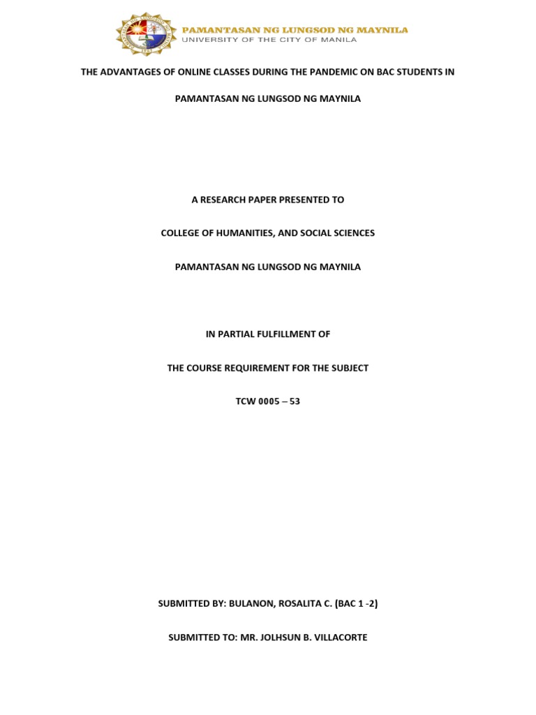 The Advantage of Online Classes in The Time of Pandemic | PDF ...