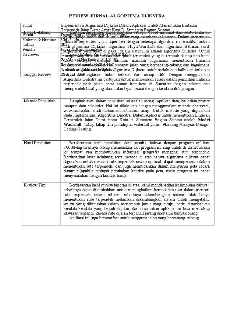 Review Jurnal Algoritma Dijkstra | PDF