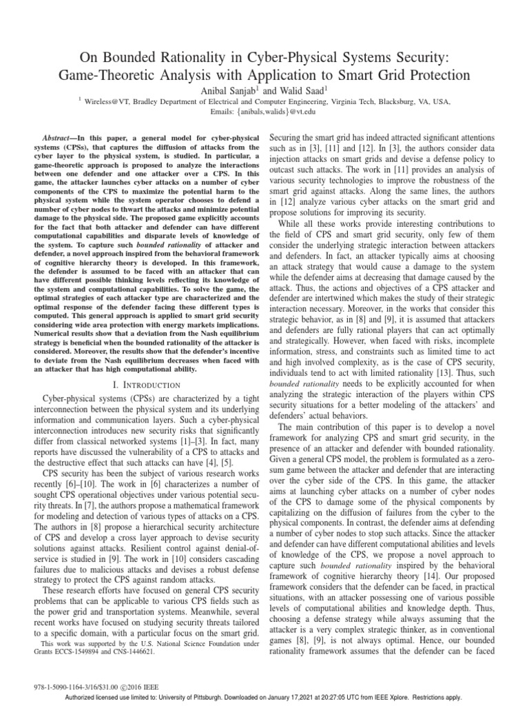 On Bounded Rationality in Cyber-Physical Systems Security: Game-Theoretic Analysis With ...