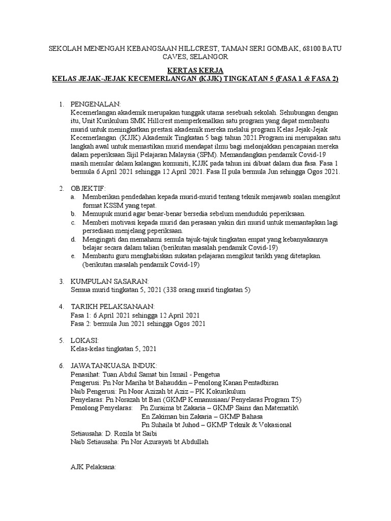 Kertas Kerja KJJK T5, Fasa I Dan Fasa II | PDF