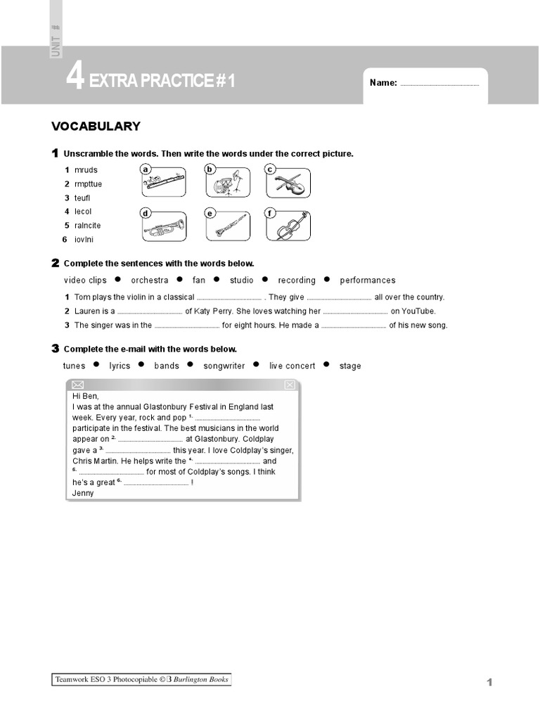 Extra Practice # 1: Vocabulary | PDF | Performing Arts