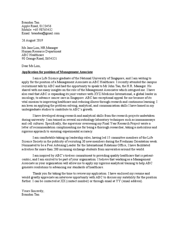 Application For Position of Management Associate | PDF | Health Care