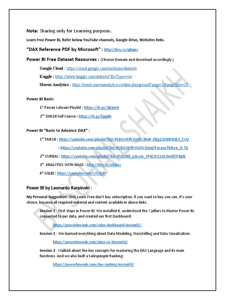 Free Power BI Learning Resources | PDF