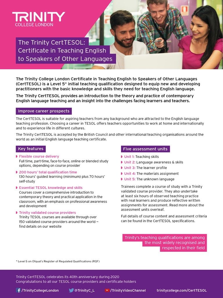An Introduction to the Trinity College London Certificate in Teaching ...
