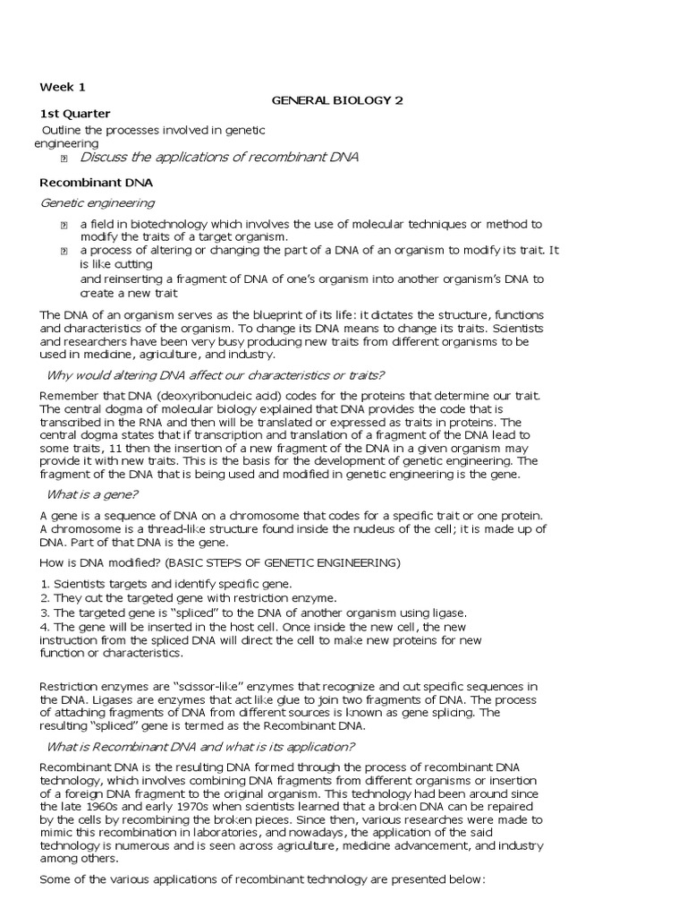 General Biology Week 1 Supplementary Notes | PDF | Genetic Engineering ...