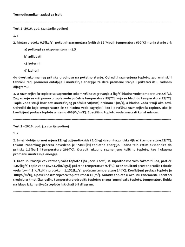 Termodinamika - Zadaci Za Ispit | PDF