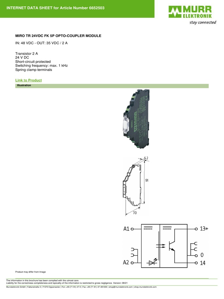 In: 48 VDC - Out: 35 VDC / 2 A: Miro TR 24Vdc FK 5P Opto-Coupler Module ...