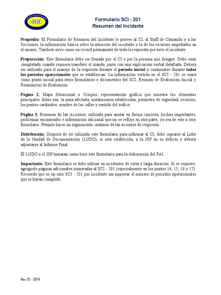 Formulario SCI-201: Resumen de Incidente | PDF