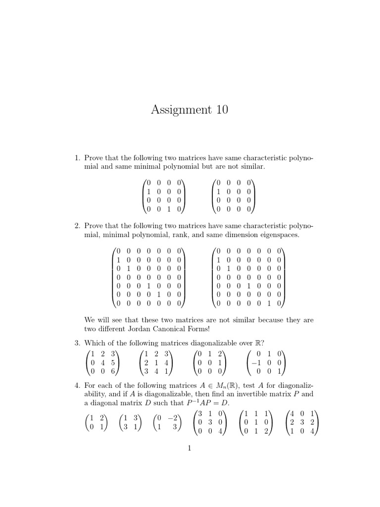 Assignment 10 Pdf Eigenvalues And Eigenvectors Mathematical Analysis
