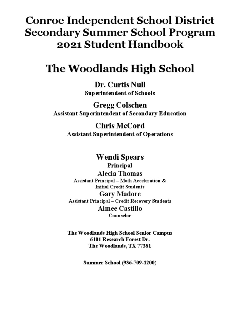 Summer School Student Handbook 2021 Pdf Teachers