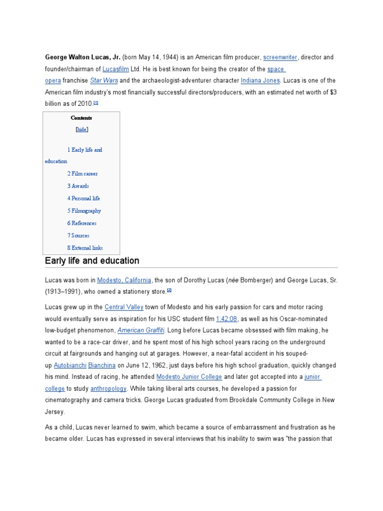 George Walton Lucas | PDF | George Lucas | Star Wars