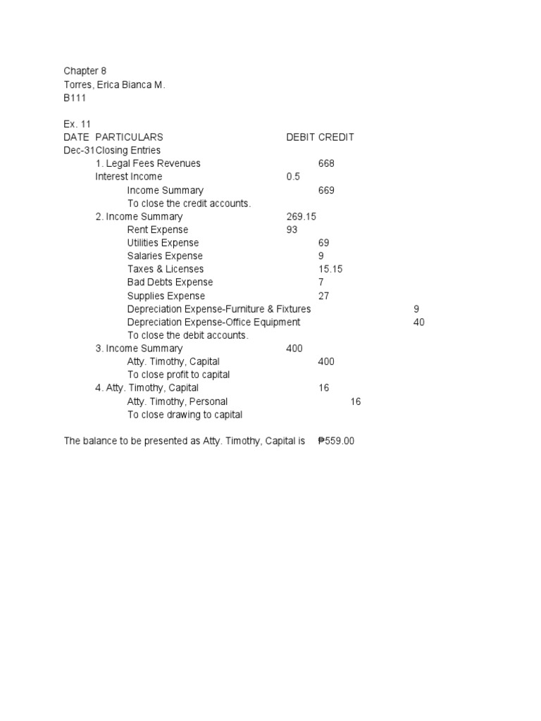Assignment Chap 8 Torres, Erica Bianca B111 | PDF | Debits And Credits ...