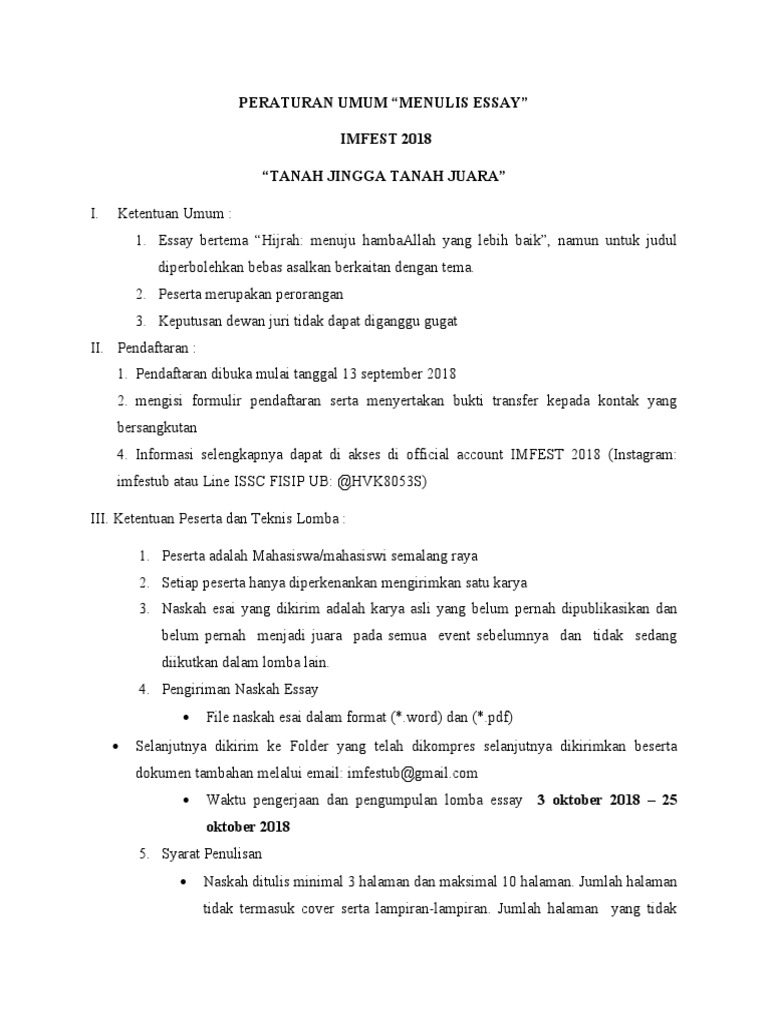 Panduan Lomba Essay Mahasiswa 2018 | PDF