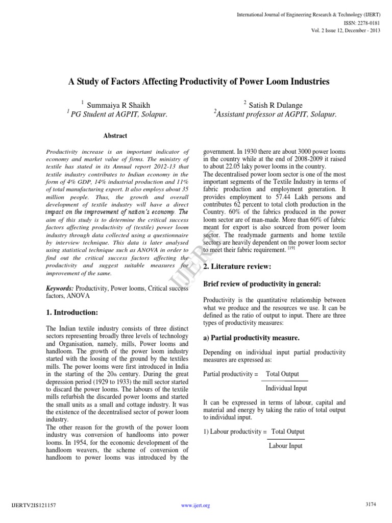 A Study of Factors Affecting Productivity of Power Loom Industries ...