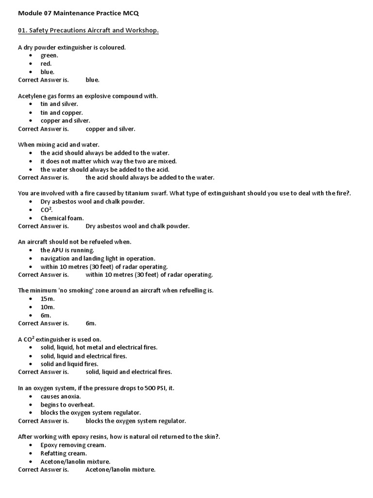 Module 07 Maintenance Practice MCQ | PDF | Tools