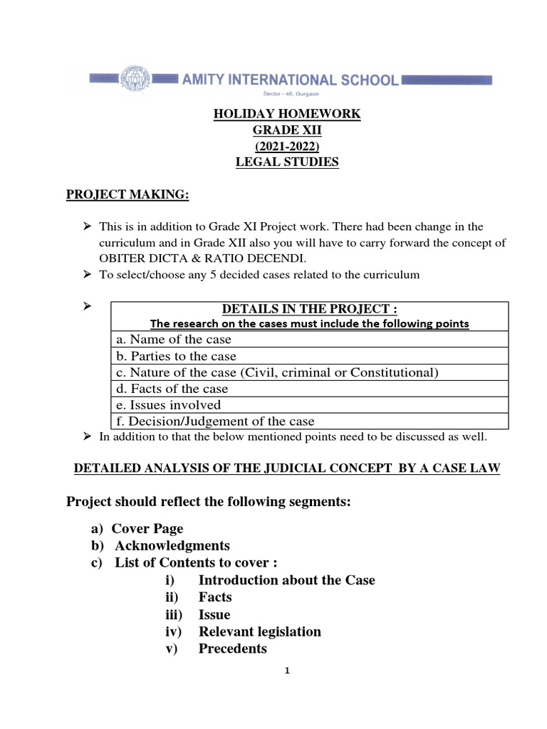 Legal Studies Holiday Homework Grade Xii 2021-22 | PDF | Precedent ...