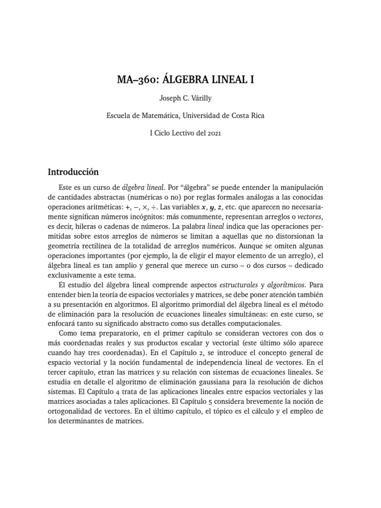 Algebra Lin 1 | PDF | Espacio vectorial | Matriz (Matemáticas)