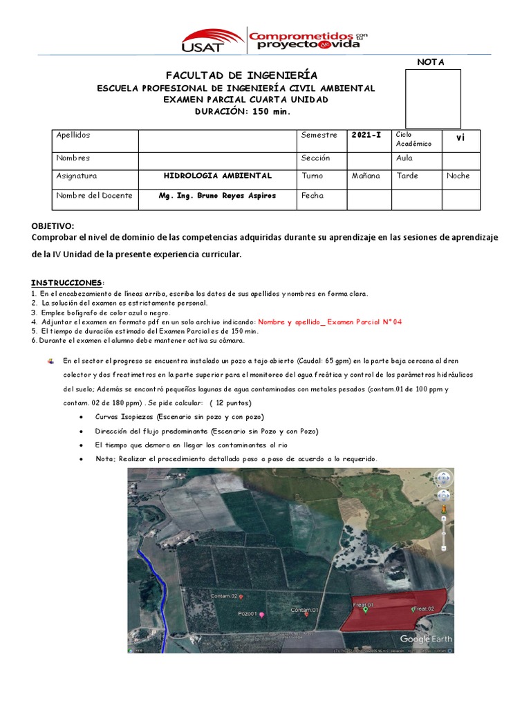 Examen Parcial - IvUnidad | PDF | Prueba (evaluación) | Agua subterránea