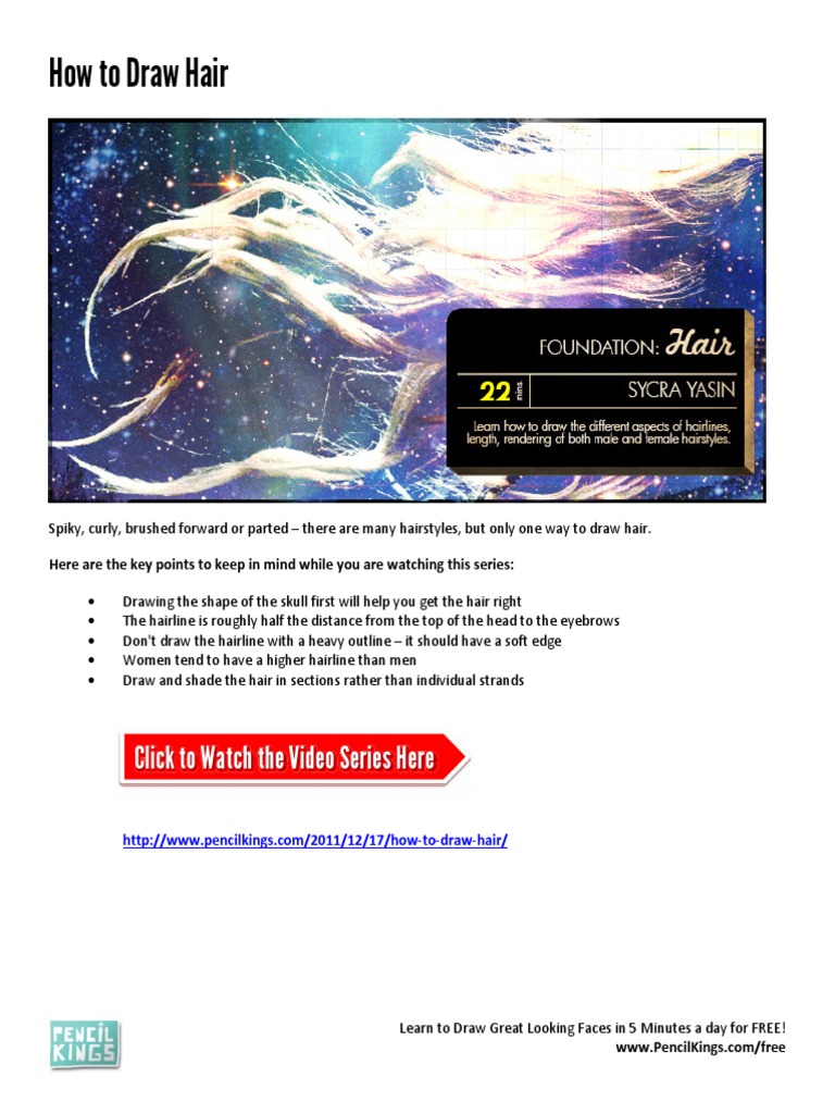 How To Draw Hair: Click To Watch The Video Series Here | PDF | Hair ...