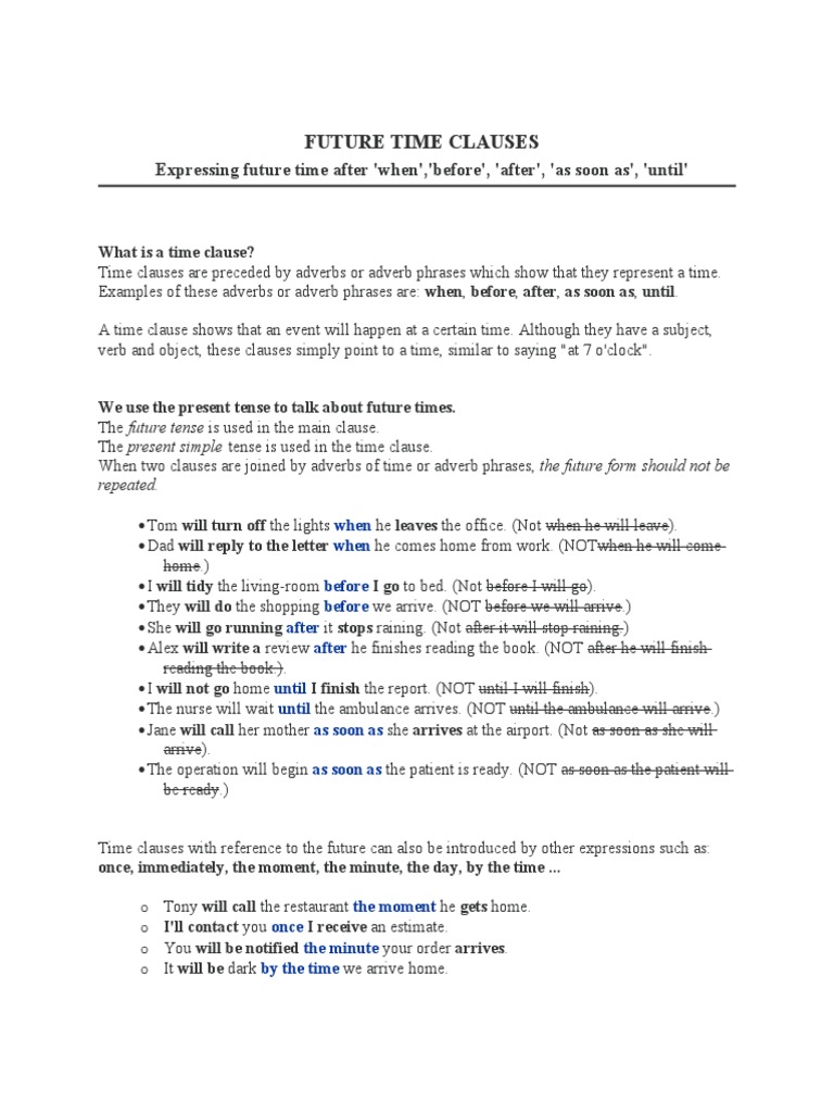 Future Time Clauses: Expressing Future Time After 'When','before ...