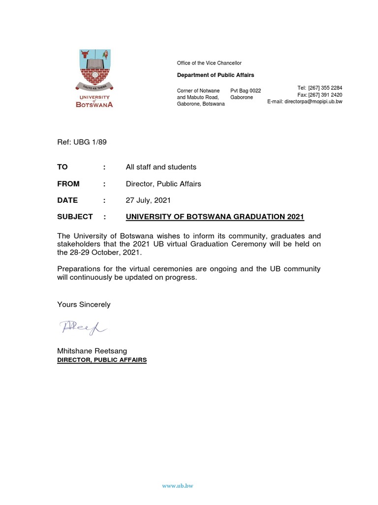 University of Botswana Virtual Graduation 2021 | PDF