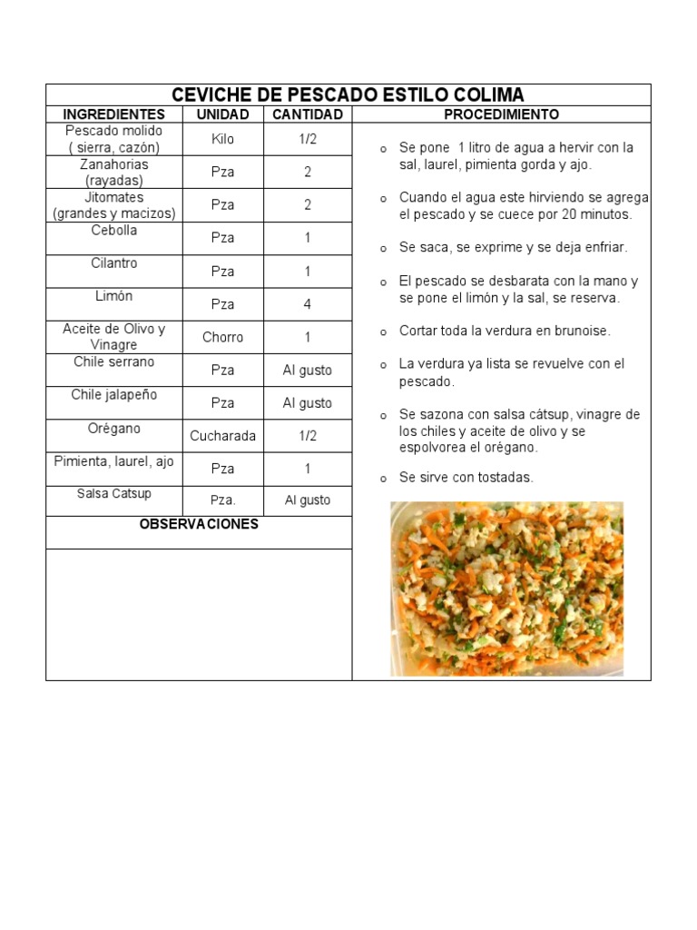 Ceviche Colimense: Receta Auténtica | PDF
