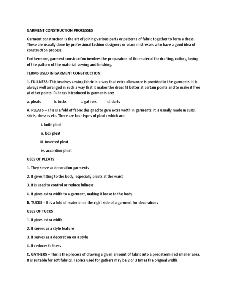 Garment Construction Processes | PDF | Clothing | Blouse