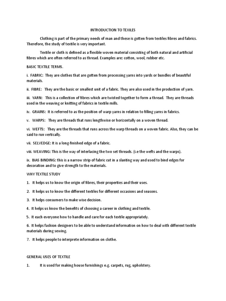 Basic Textiles Study | PDF | Textiles | Yarn