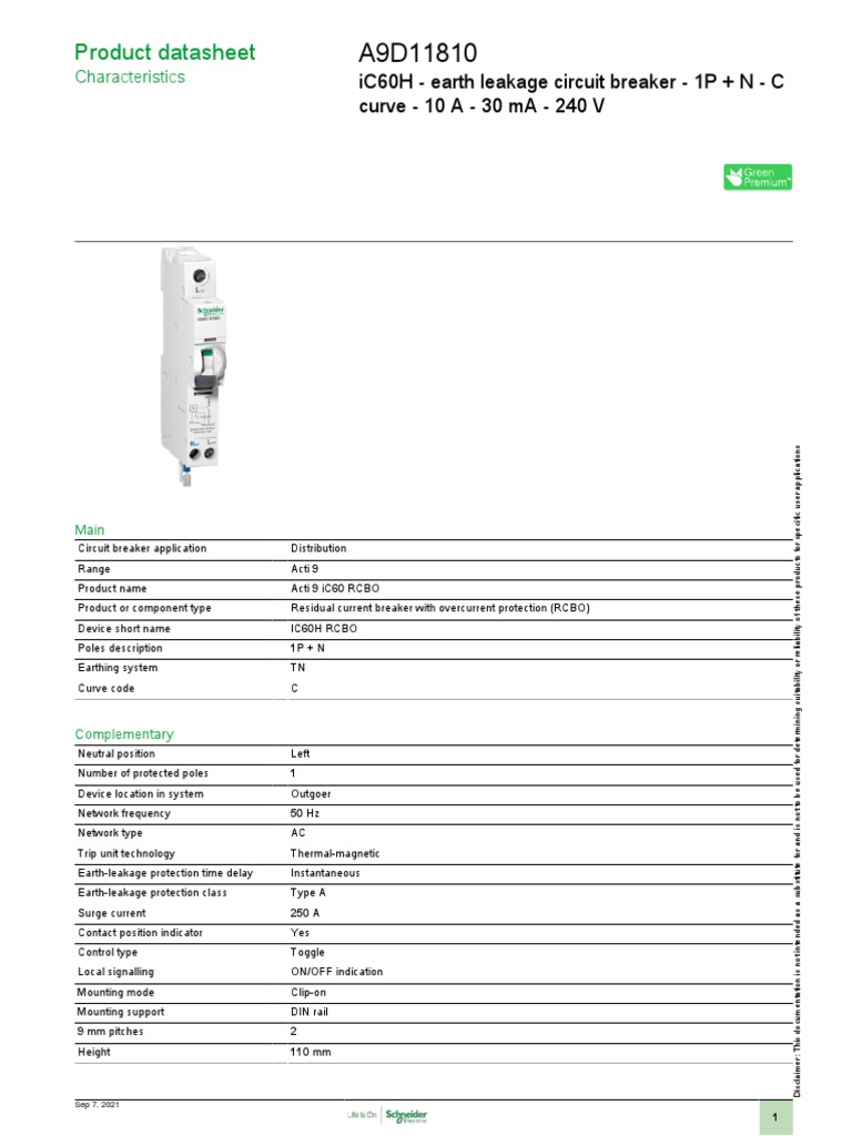 Acti9 Ic60 RCBO - A9D11810 | PDF | Electronics | Manufactured Goods