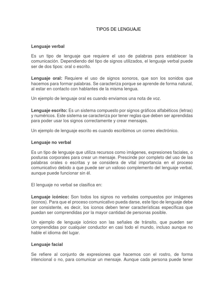 Tipos de Lenguaje: Verbal y No Verbal | PDF | Comunicación ...