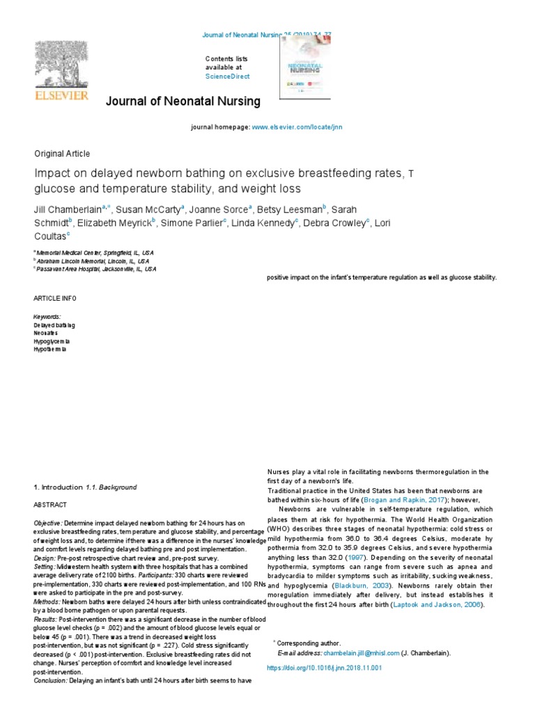 Impact On Delayed Newborn Bathing On Exclusive Breastfeed - 2019 ...