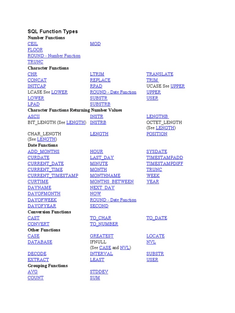 SQL Function Types | PDF | Parameter (Computer Programming) | Computing
