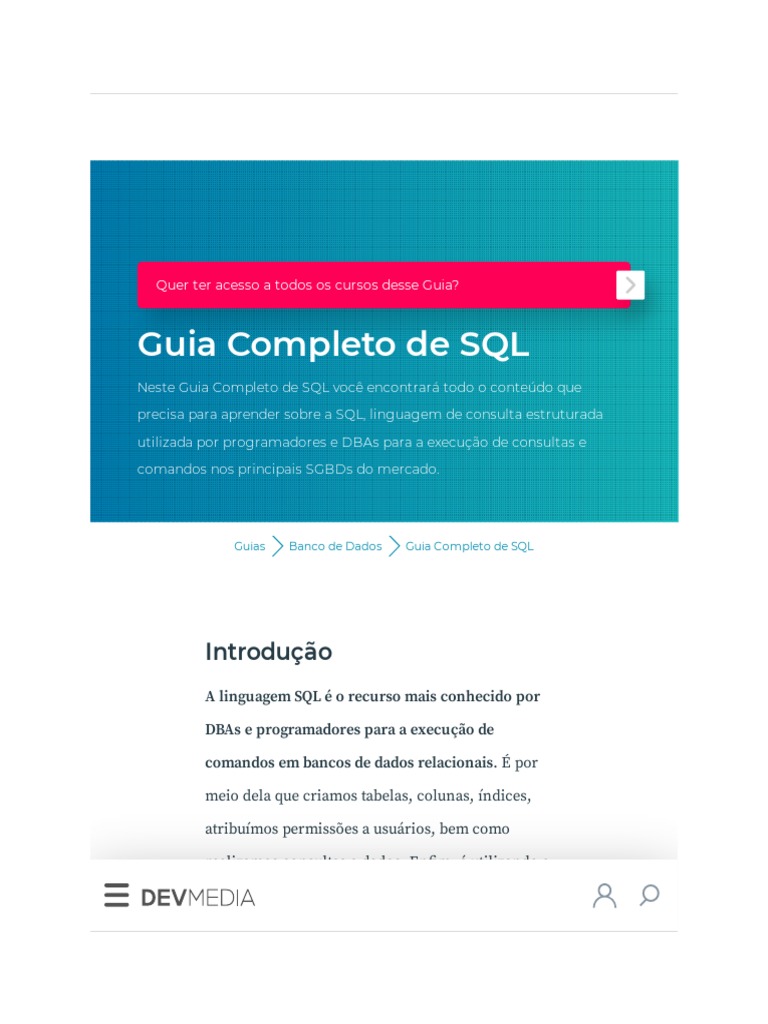 Guia Completo de SQL - Aprenda SQL Do Básico Ao Avançado | PDF | SQL ...