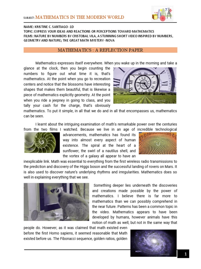 Mathematics In The Modern World Mathematics A Reflection Paper Pdf