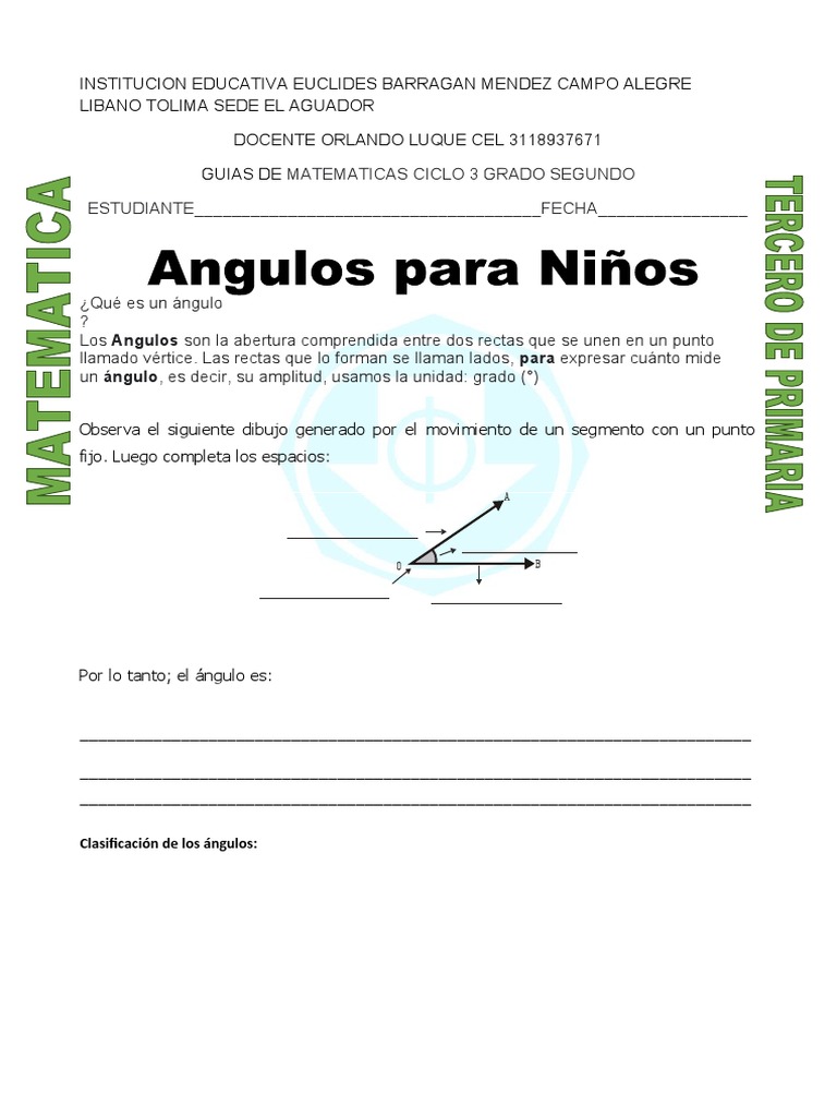 Guía de Ángulos para Tercero Primaria | PDF | Geometría | Geometría ...